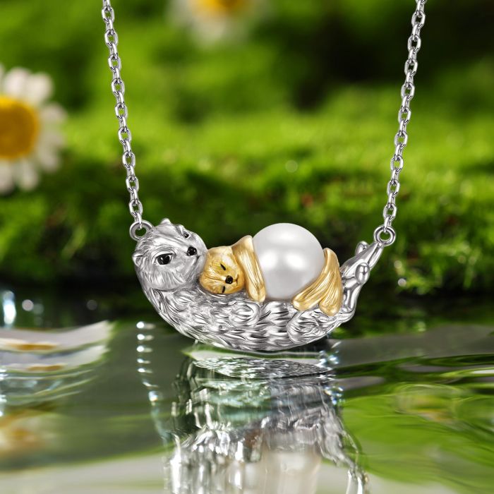 Otter Mother Holding Her Baby Necklace - HIPEARL Jewelry